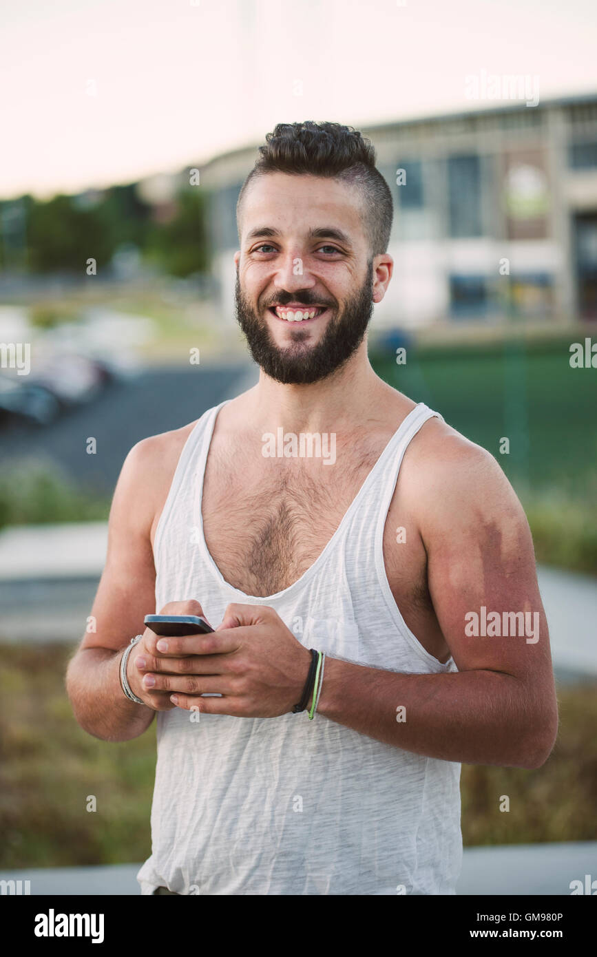 Portrait of smiling man with beard and shaved head Stock Photo - Alamy