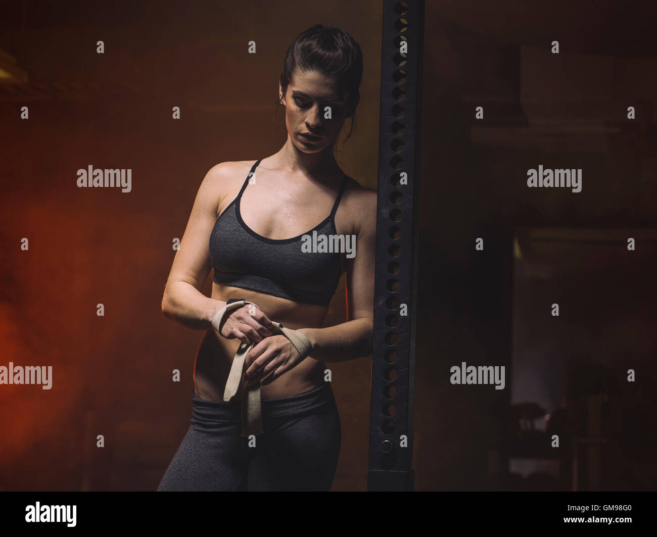 Fitness, woman in gym, ribbons Stock Photo - Alamy