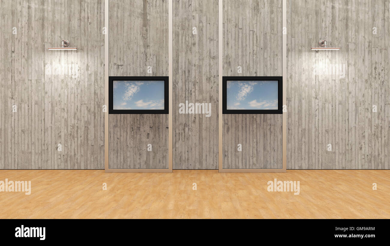 Training room with two monitors, 3D Rendering Stock Photo - Alamy