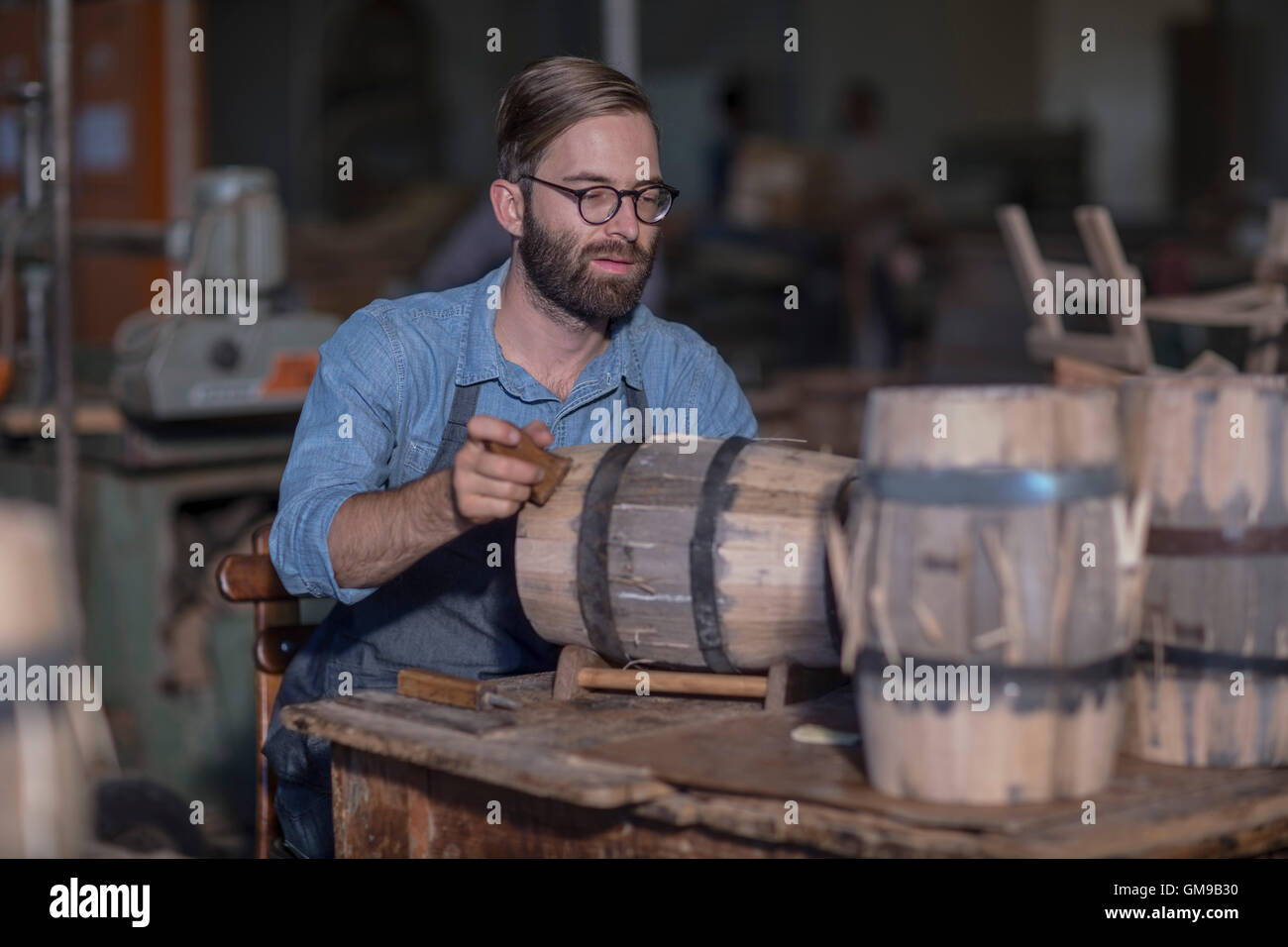 South Africa, Cape Town, cooperage, cooper making wine barrel Stock ...