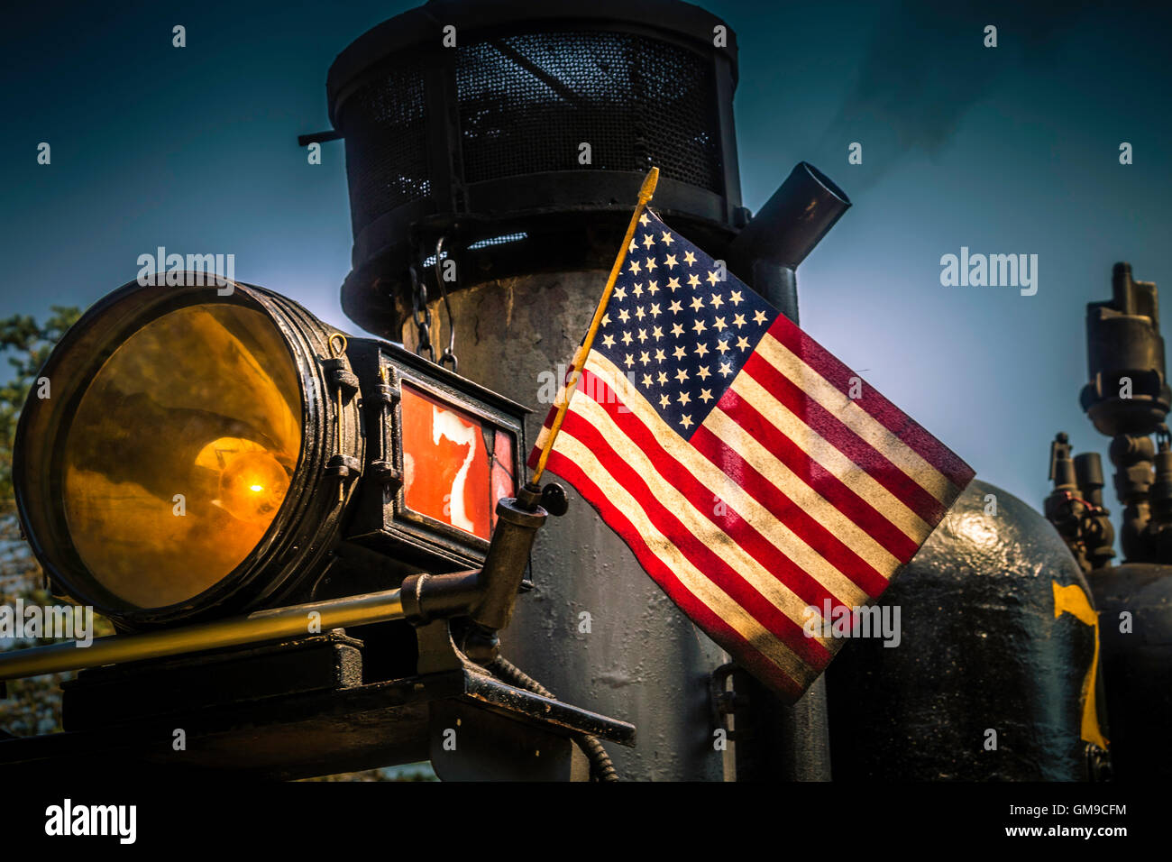 American Flag On Engine Number Seven Stock Photo - Alamy