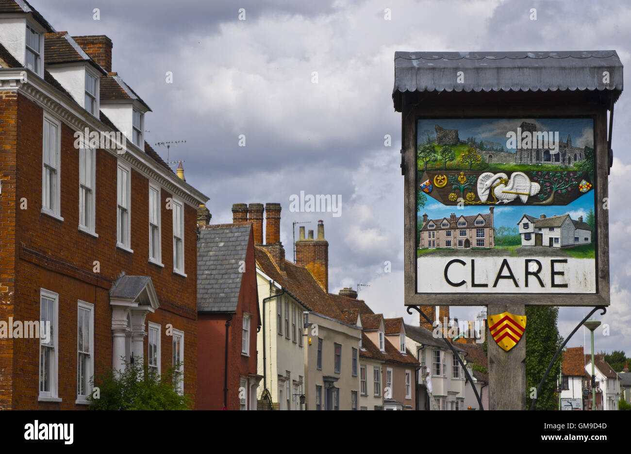 Clare village town sign Stock Photo - Alamy