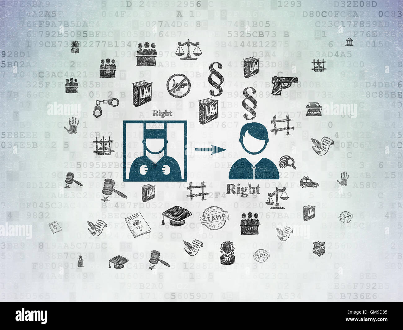 Law concept: Criminal Freed on Digital Data Paper background Stock ...
