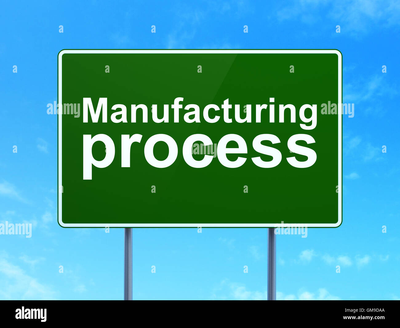 Manufacuring concept: Manufacturing Process on road sign background ...