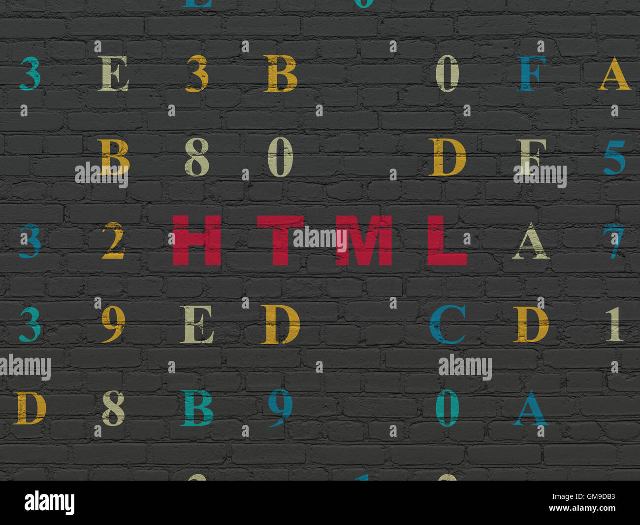 Database concept: Html on wall background Stock Photo - Alamy