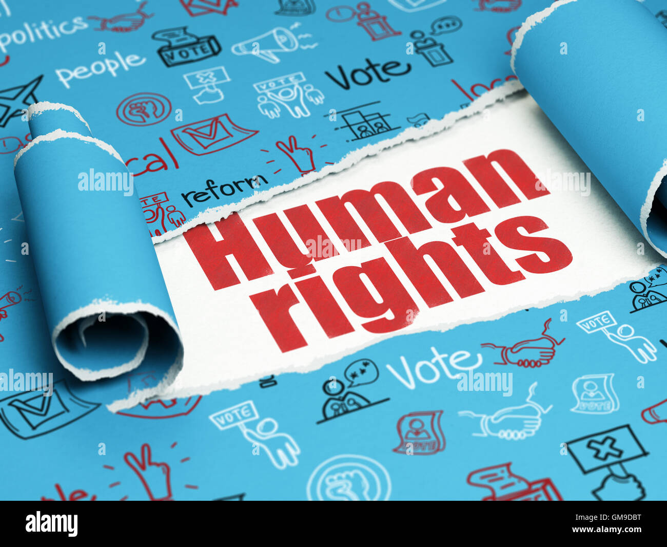 Political concept: red text Human Rights under the piece of torn paper ... Political concept: red text Human Rights under the piece of torn paper ...