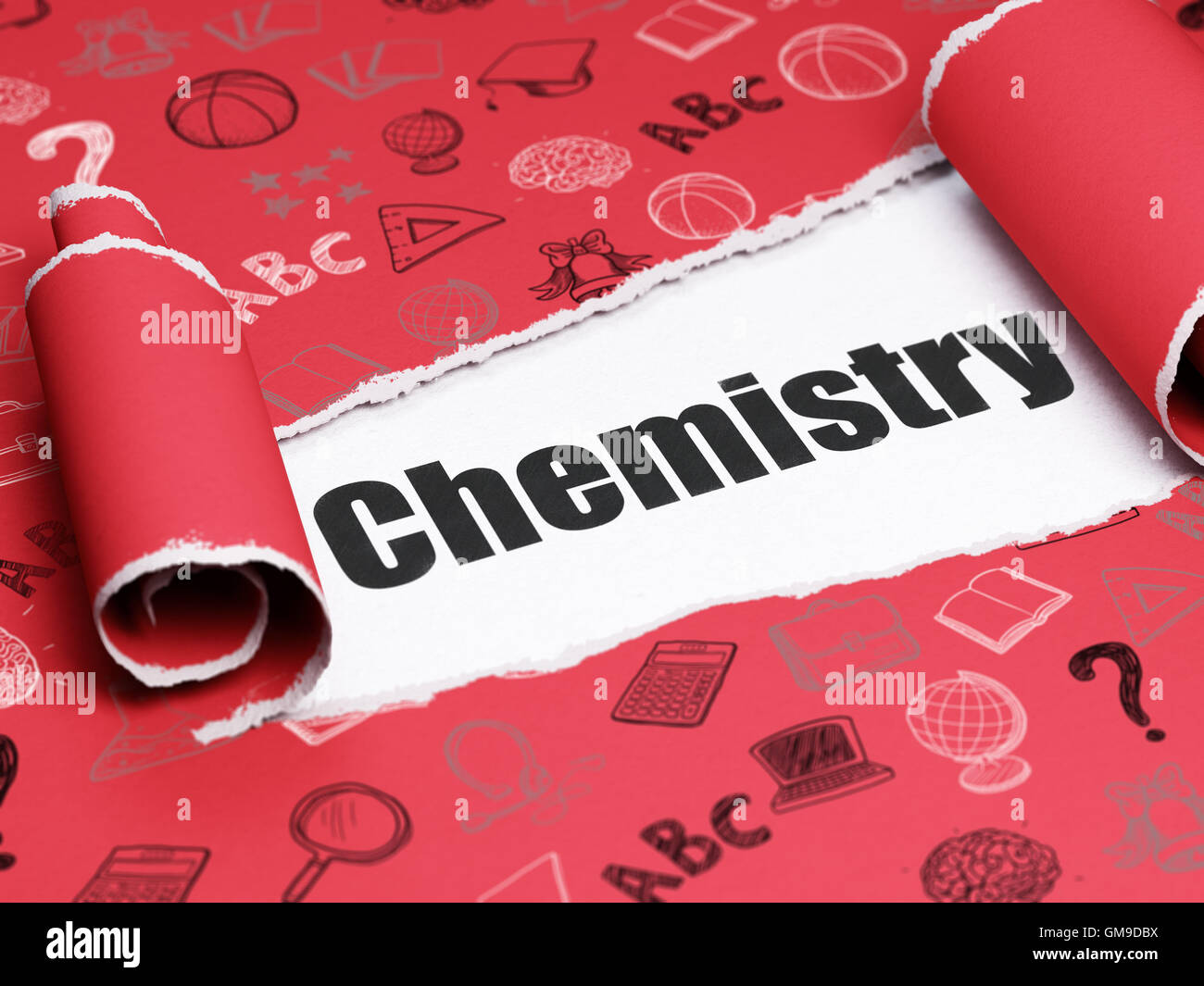 Studying concept: black text Chemistry under the piece of torn paper ...