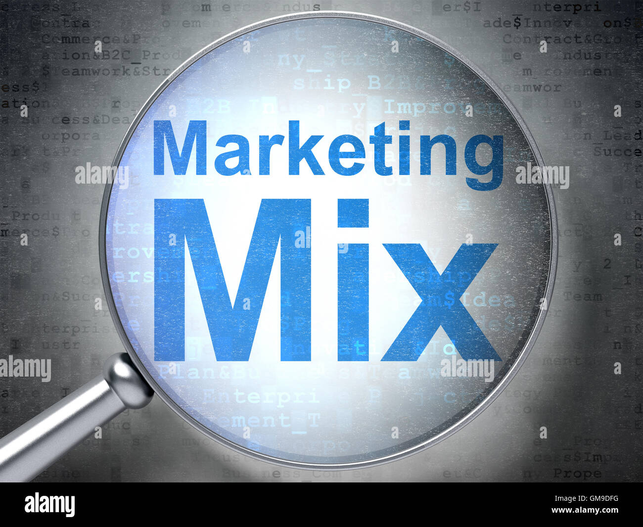 Marketing concept: Marketing Mix with optical glass Stock Photo - Alamy