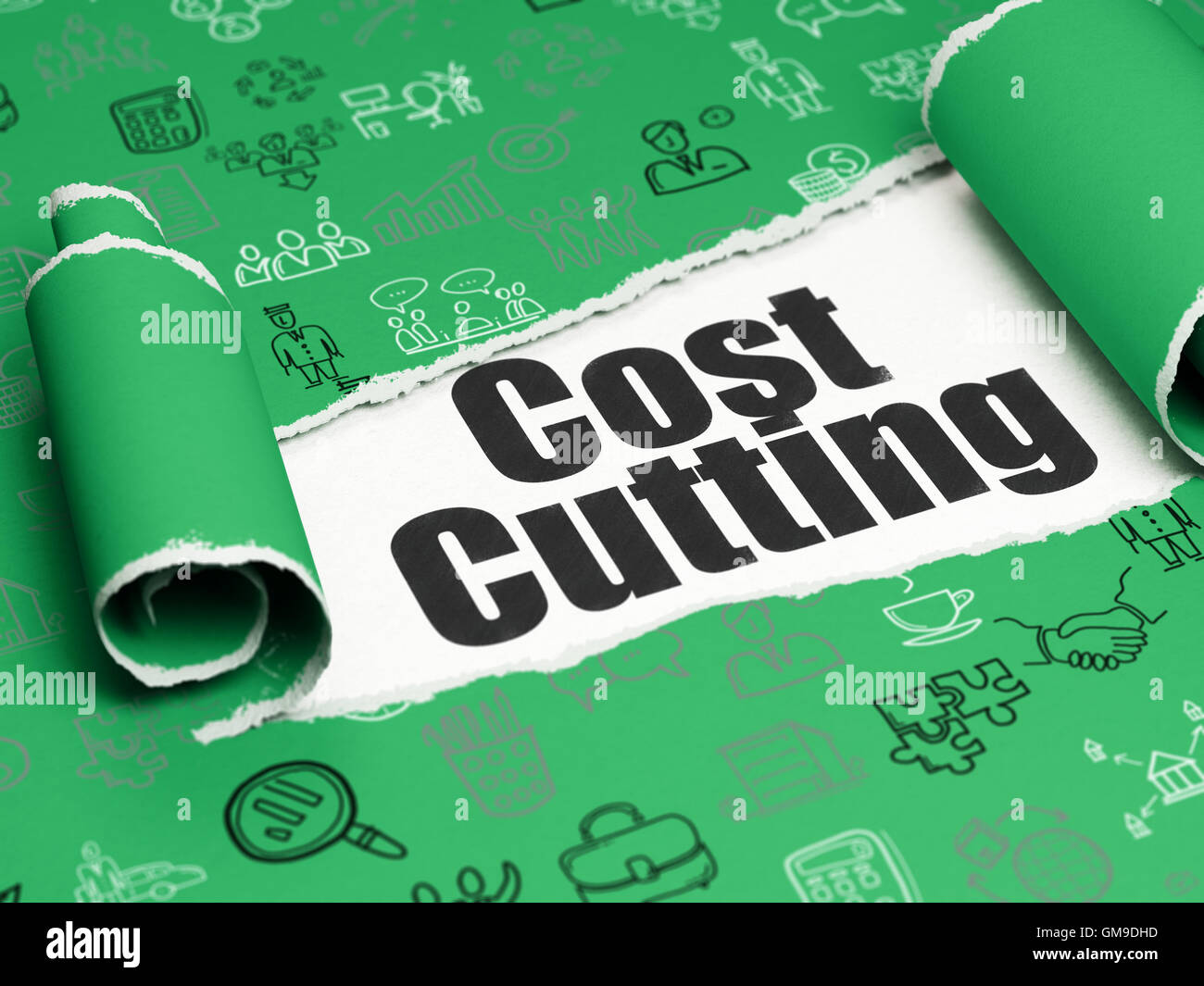 Finance concept: black text Cost Cutting under the piece of torn paper ...