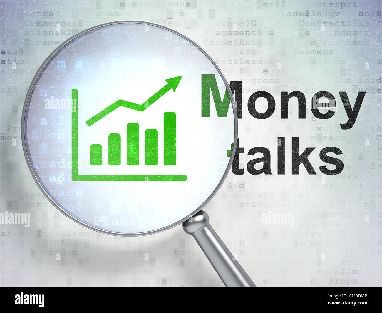 Business concept: Growth Graph and Money Talks with optical glass Stock ...