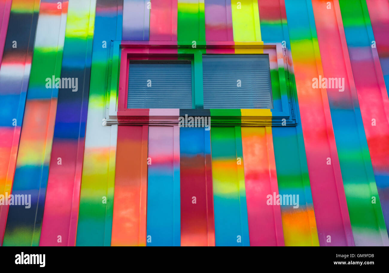 Abstract color, bright, rectangular, rainbow colored window and wall ...