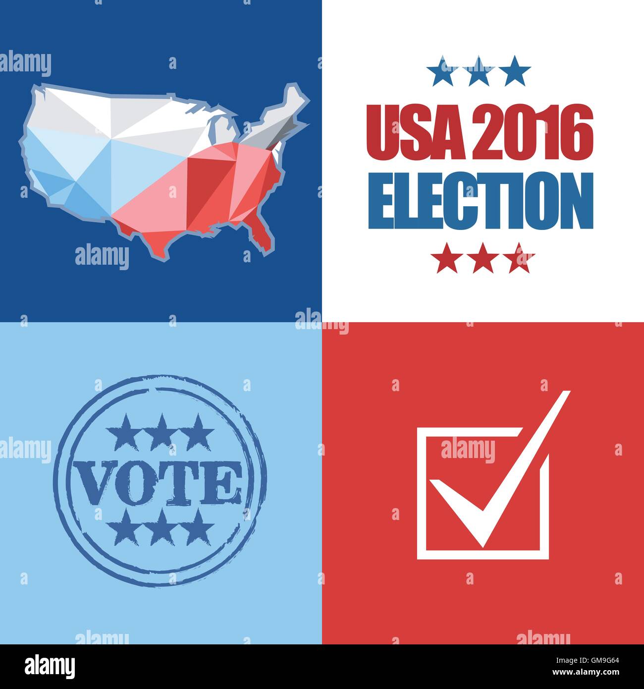 Usa 2016 election card with country map, vote stamp, and checkbox ...