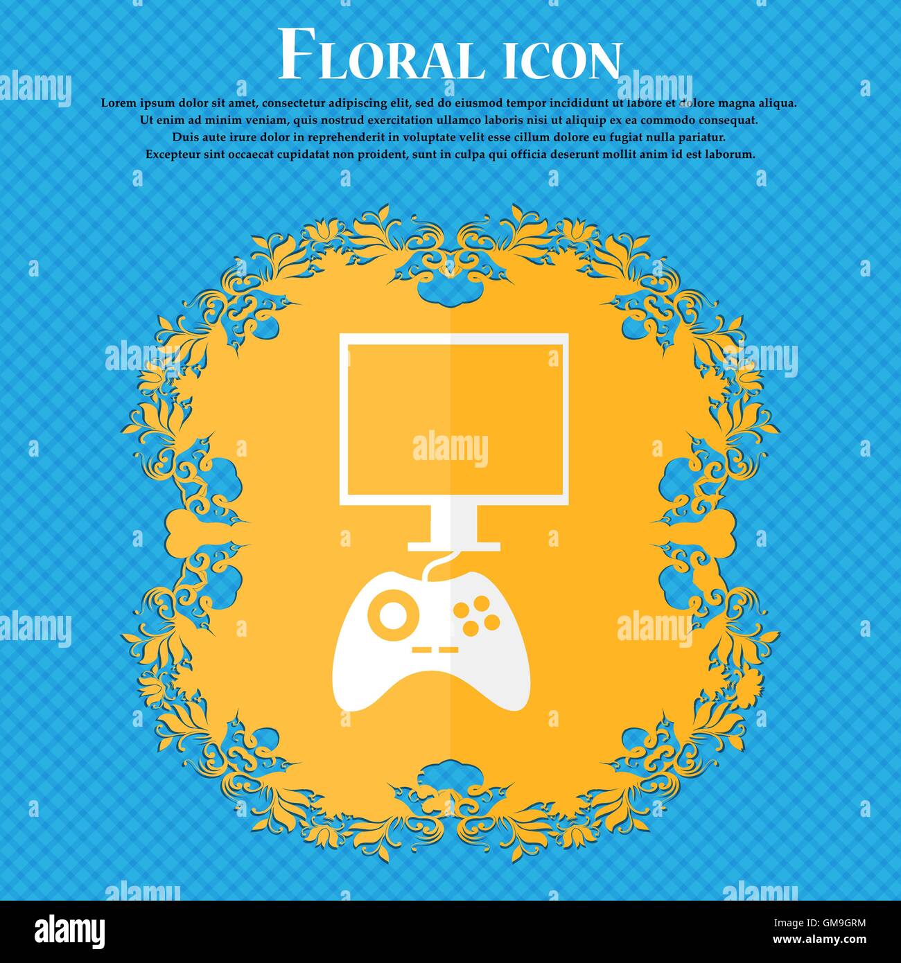 Joystick and monitor sign icon. Video game symbol. Floral flat design ...