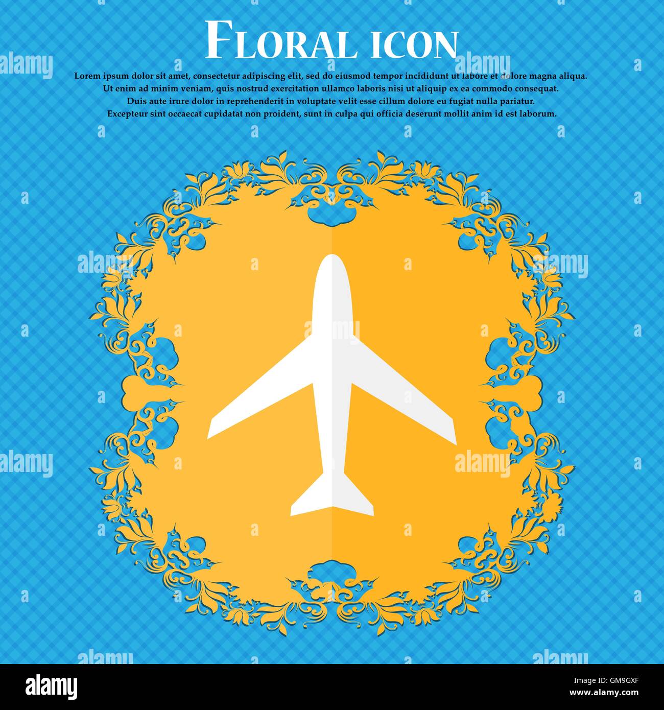 Airplane sign. Plane symbol. Travel icon. Flight flat label. Floral ...