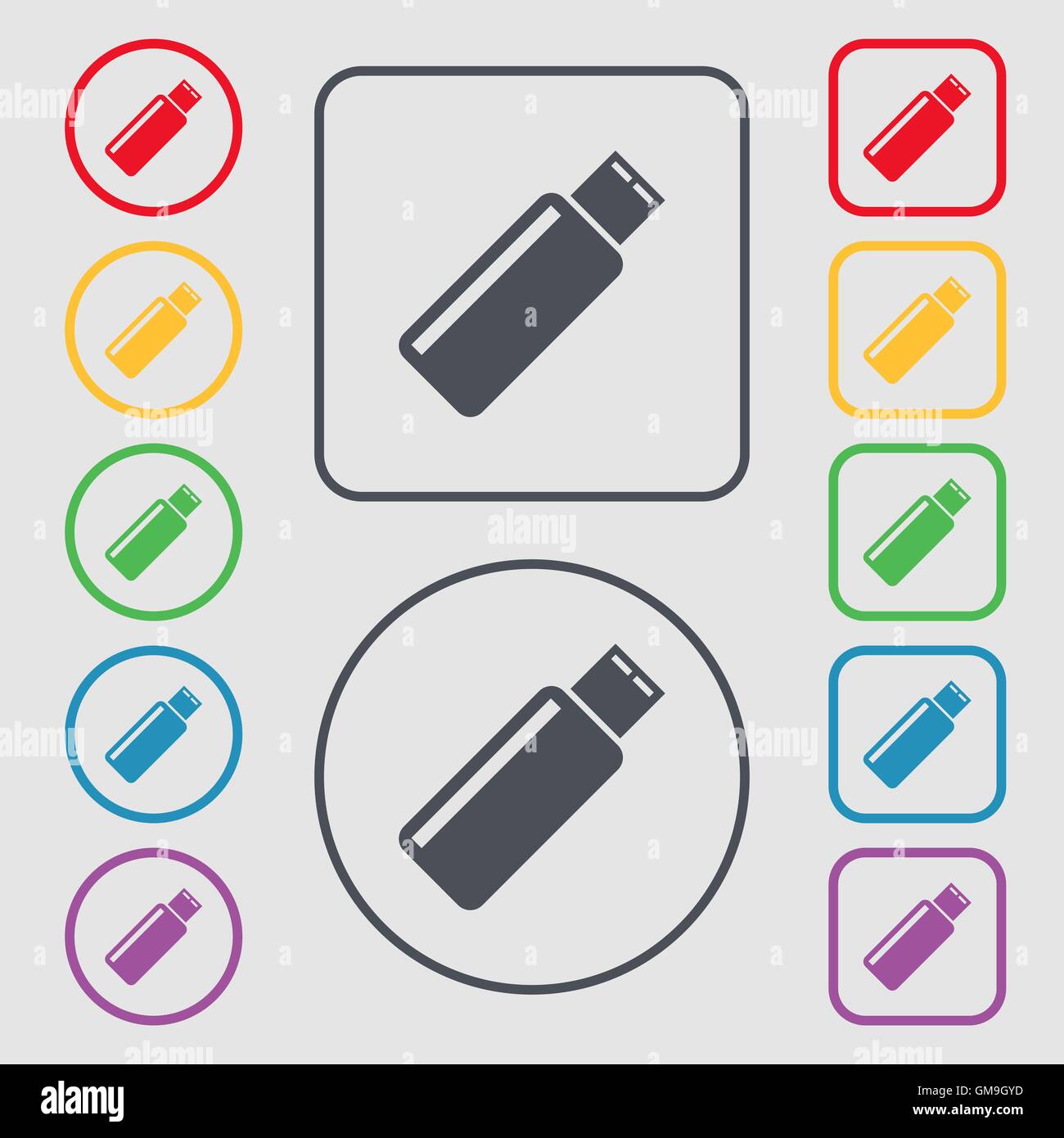 Usb sign icon. flash drive stick symbol. Symbols on the Round and ...