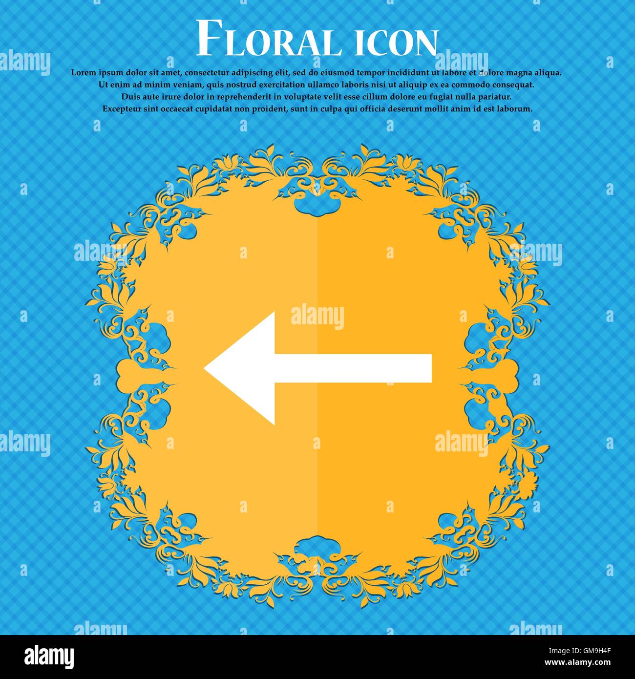 Arrow left, Way out . Floral flat design on a blue abstract background ...