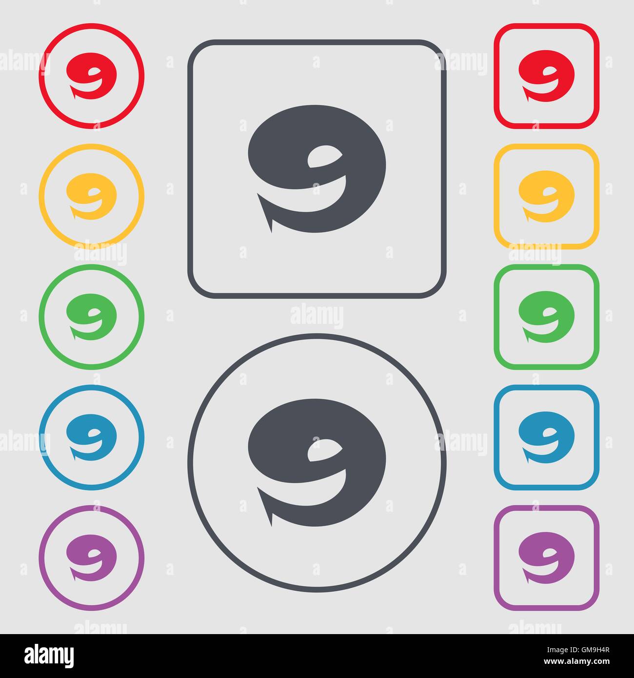 number Nine icon sign. Symbols on the Round and square buttons with ...