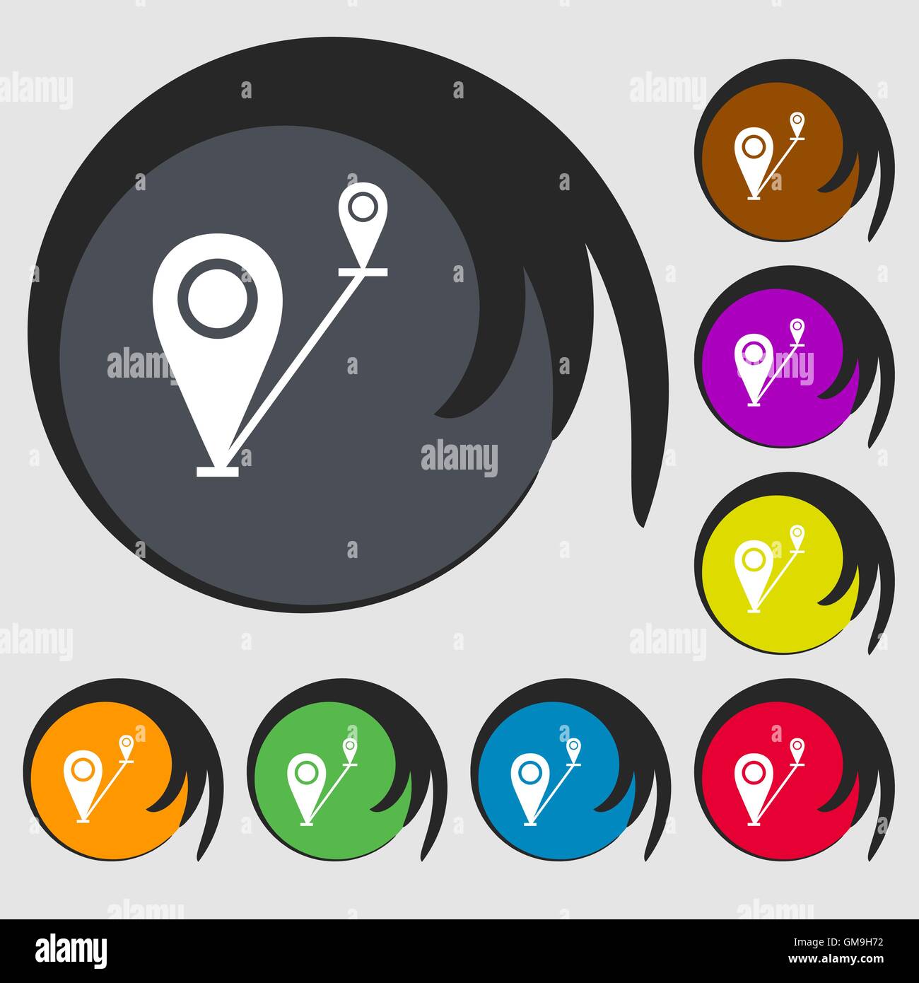 Map pointer icon sign. Symbols on eight colored buttons. Vector Stock ...