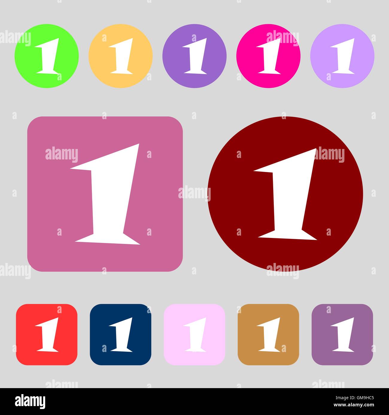 First place award sign. Winner symbol. Step one. 12 colored buttons ...