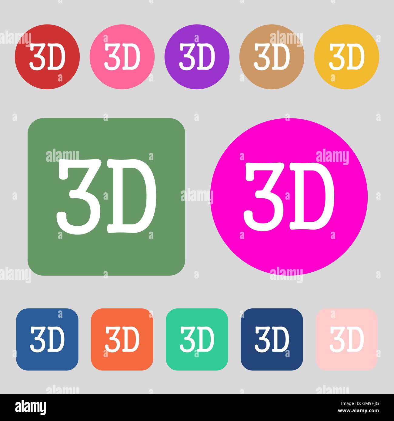 3D sign icon. 3D-New technology symbol. 12 colored buttons. Flat design ...
