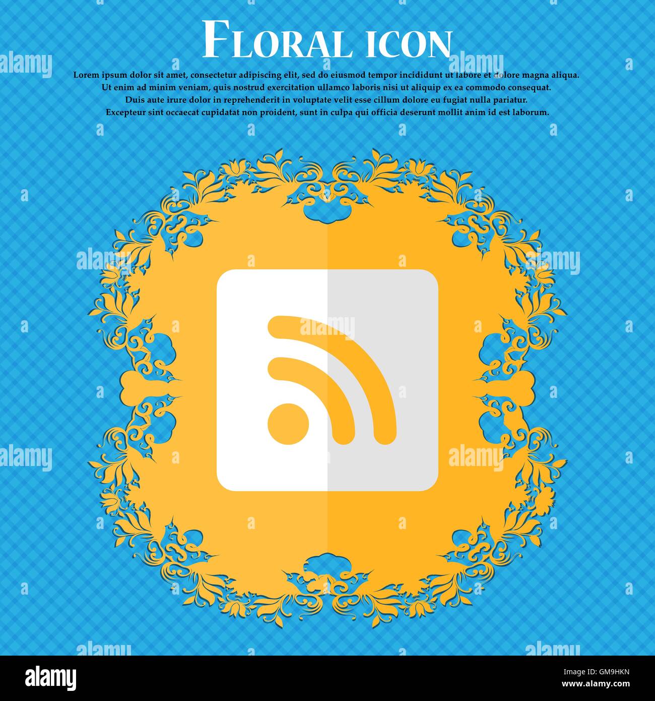 RSS feed. Floral flat design on a blue abstract background with place ...