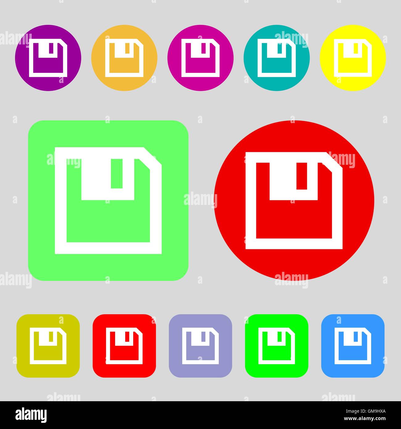 floppy icon. Flat modern design. 12 colored buttons. Flat design ...