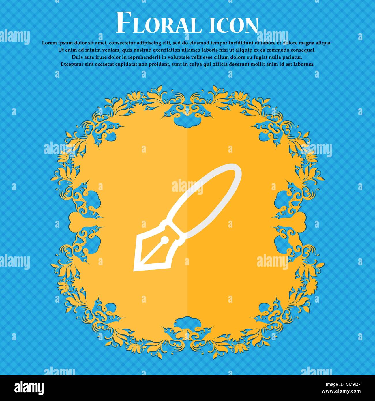 Pen. Floral flat design on a blue abstract background with place for ...