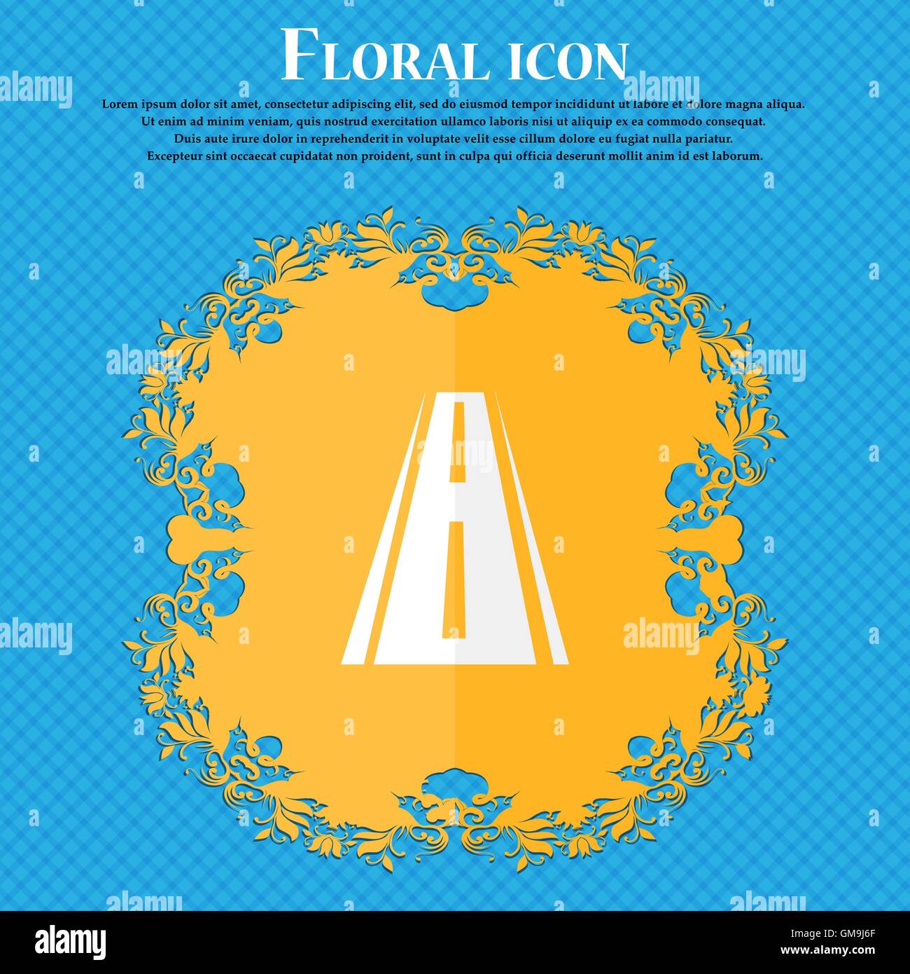 Road icon sign. Floral flat design on a blue abstract background with ...