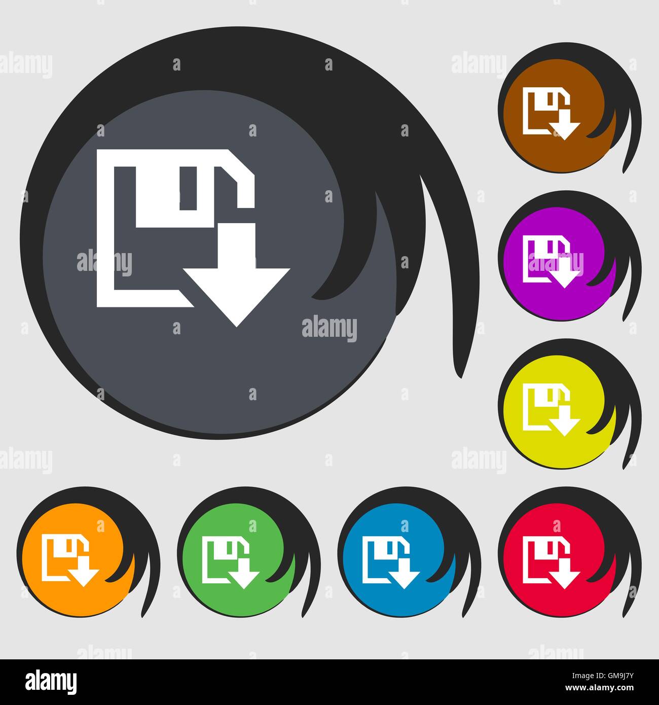 floppy icon. Flat modern design. Symbols on eight colored buttons ...