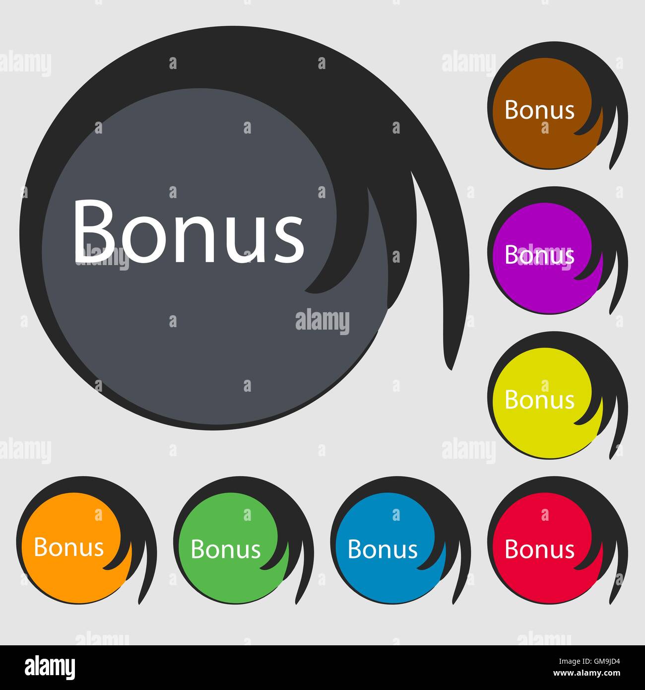 Bonus sign icon. Special offer label. Symbols on eight colored buttons ...