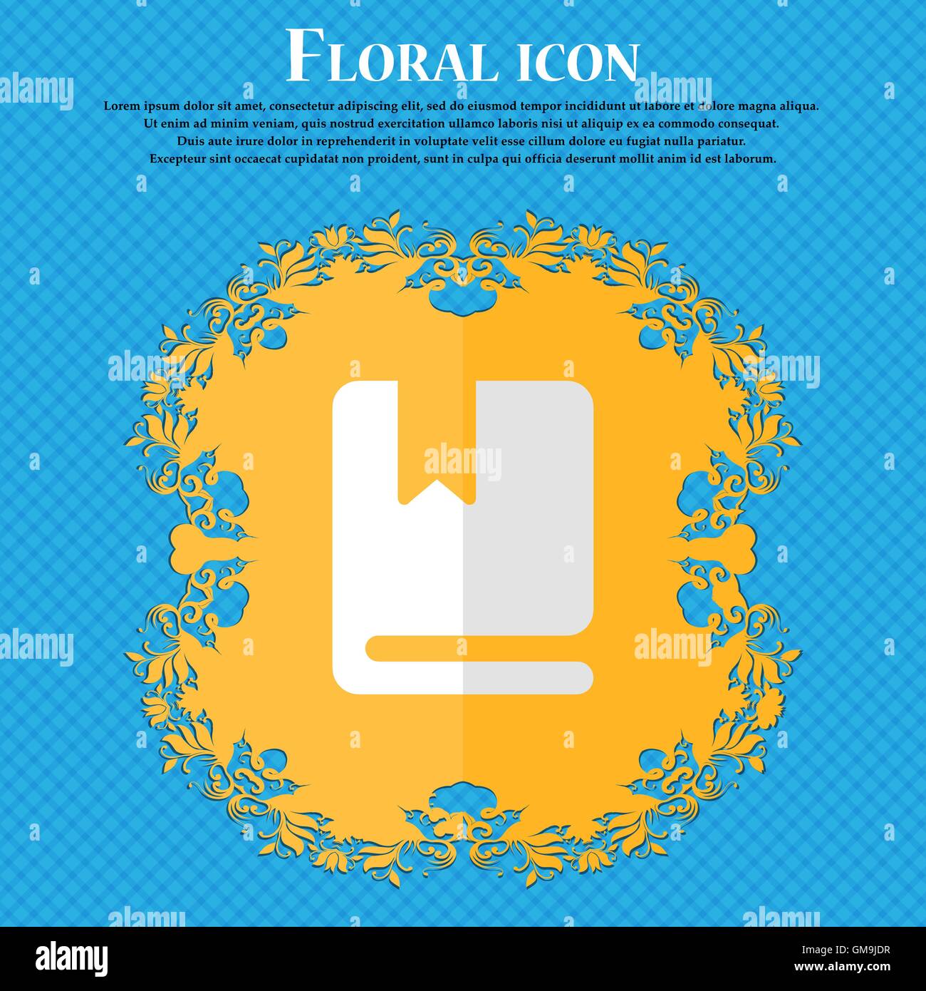 bookmark. Floral flat design on a blue abstract background with place ...