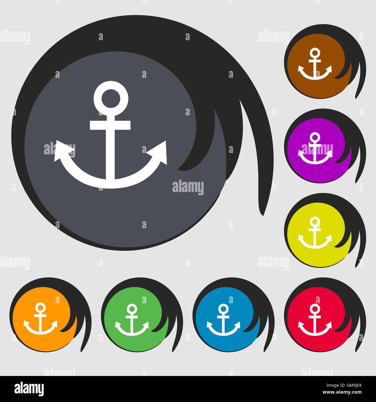 Anchor icon. Symbols on eight colored buttons. Vector Stock Vector ...