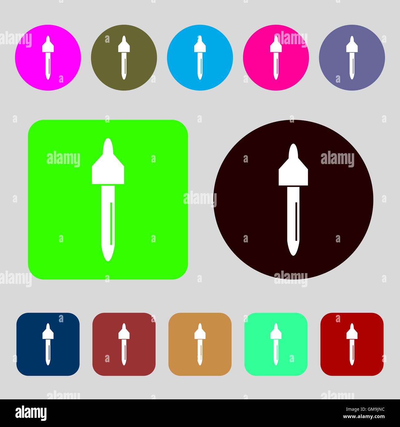 dropper sign icon. pipette symbol. 12 colored buttons. Flat design ...