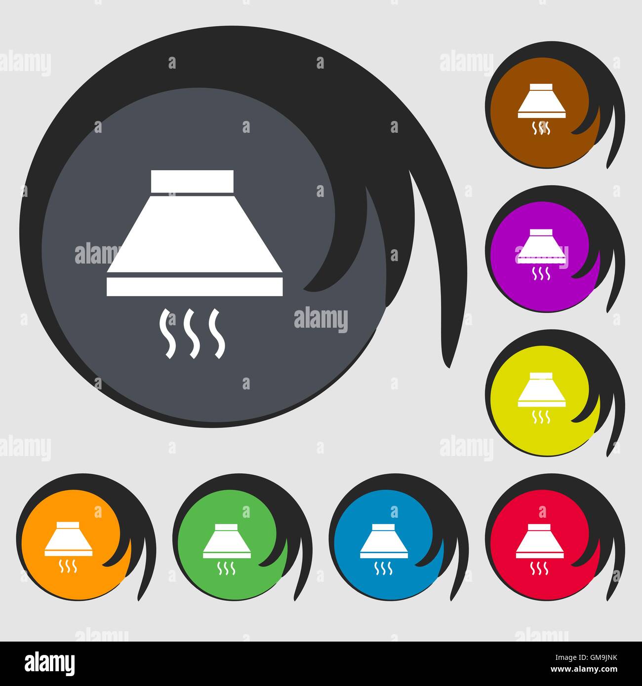 Kitchen hood icon sign. Symbols on eight colored buttons. Vector Stock ...