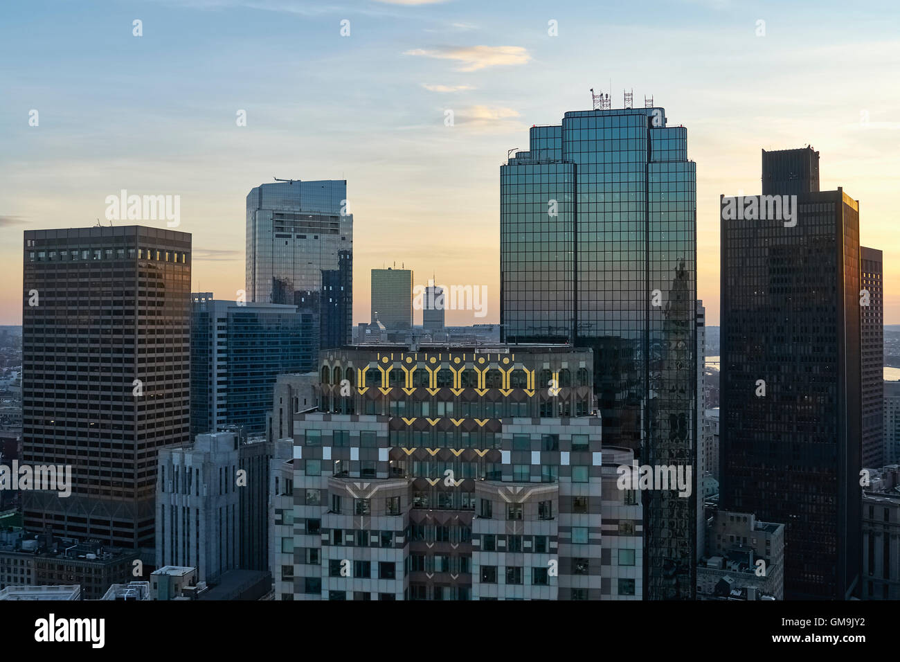 Massachusetts, Boston, Office buildings at dusk Stock Photo - Alamy