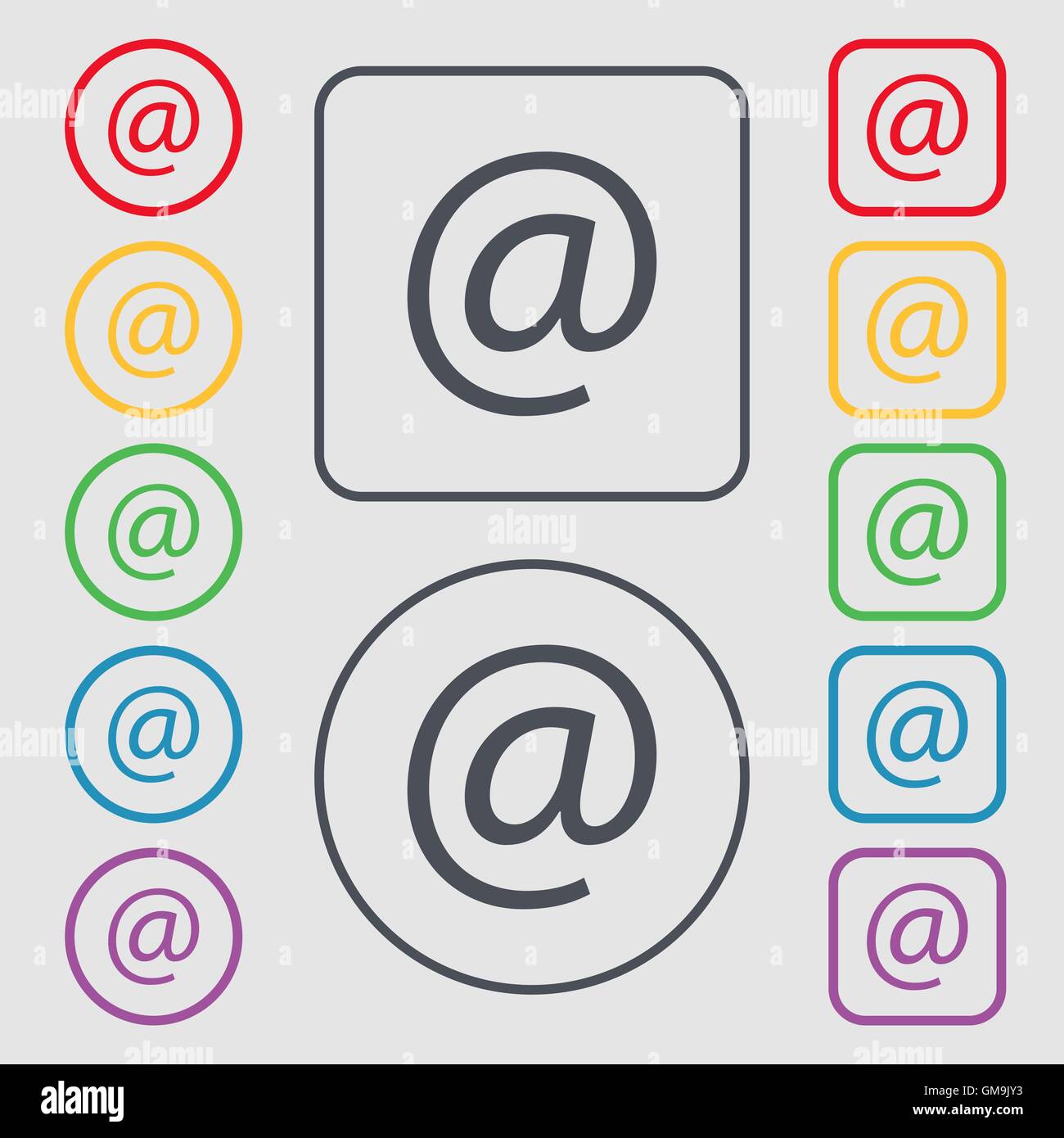 commercial at. Set Flat modern. Symbols on the Round and square buttons ...