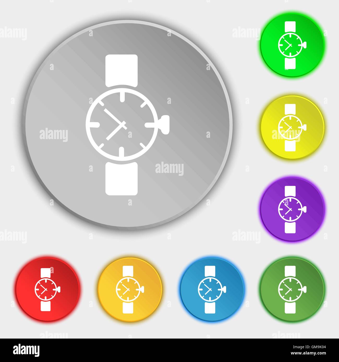 watches icon symbol . Symbols on eight flat buttons. Vector Stock ...