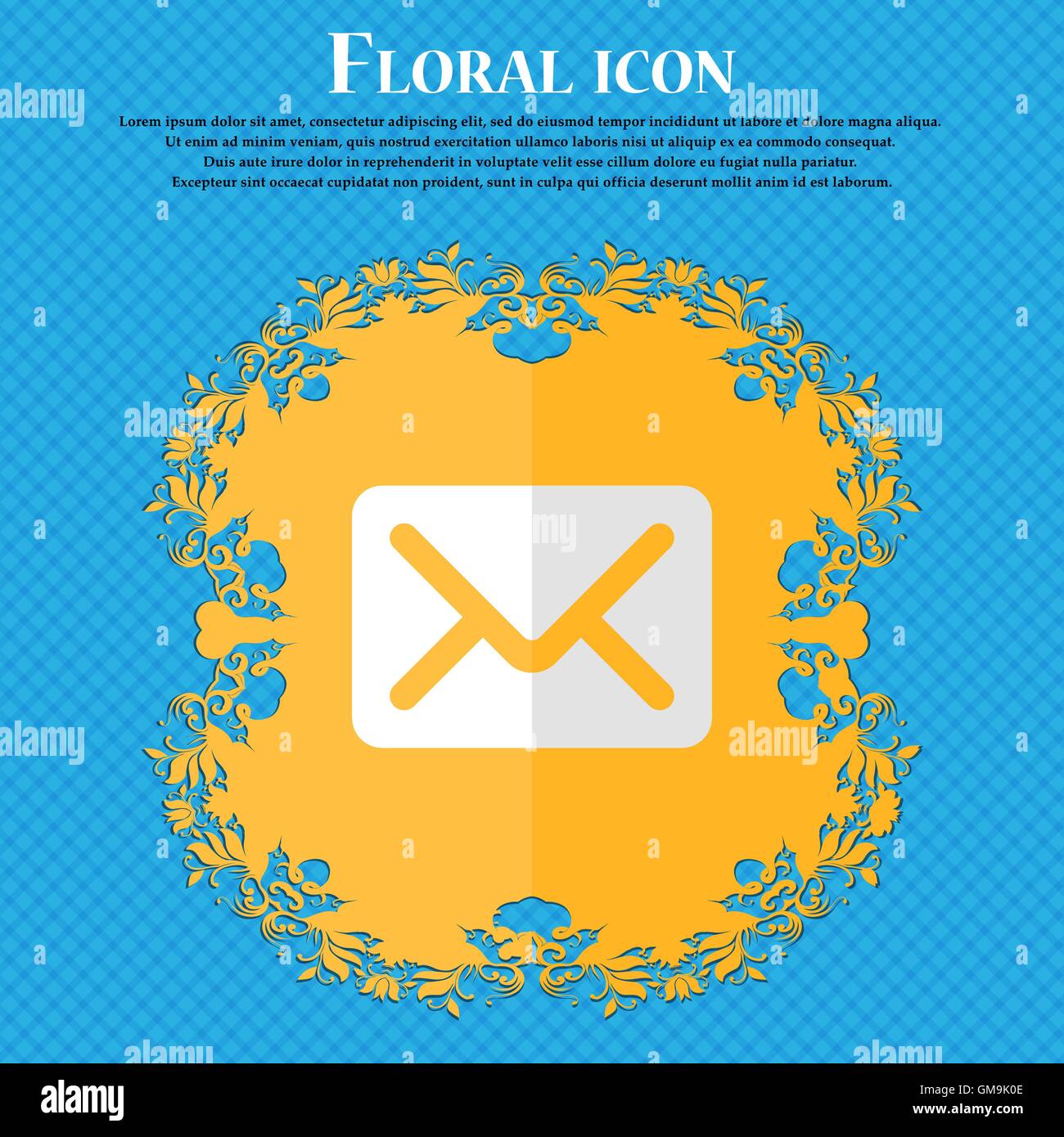 Mail, envelope, letter. Floral flat design on a blue abstract ...