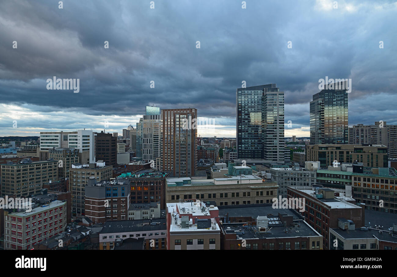 Massachusetts, Boston, City skyline with stormy sky Stock Photo - Alamy
