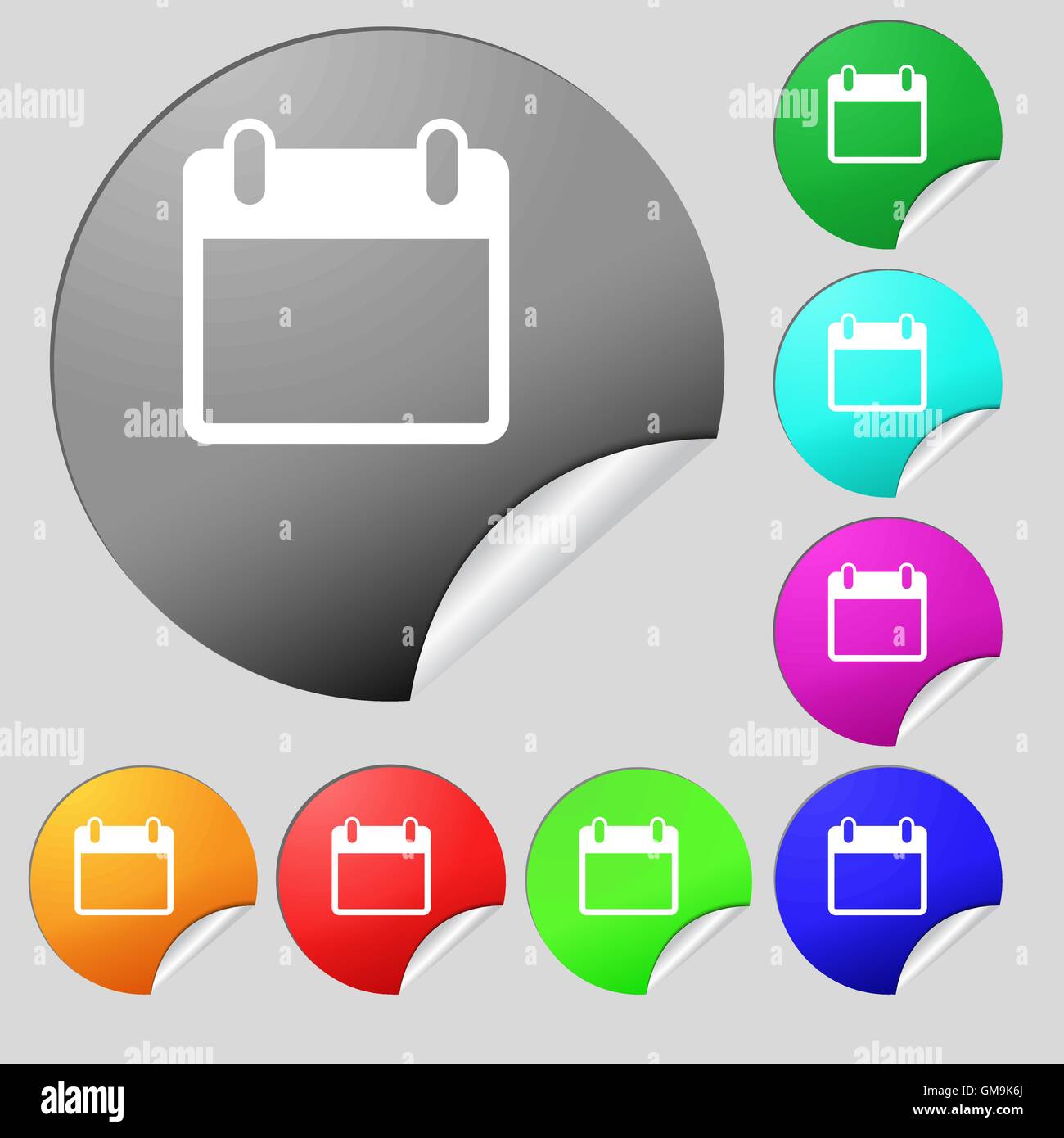 Calendar sign icon. days month symbol. Date button. Set of eight multi ...