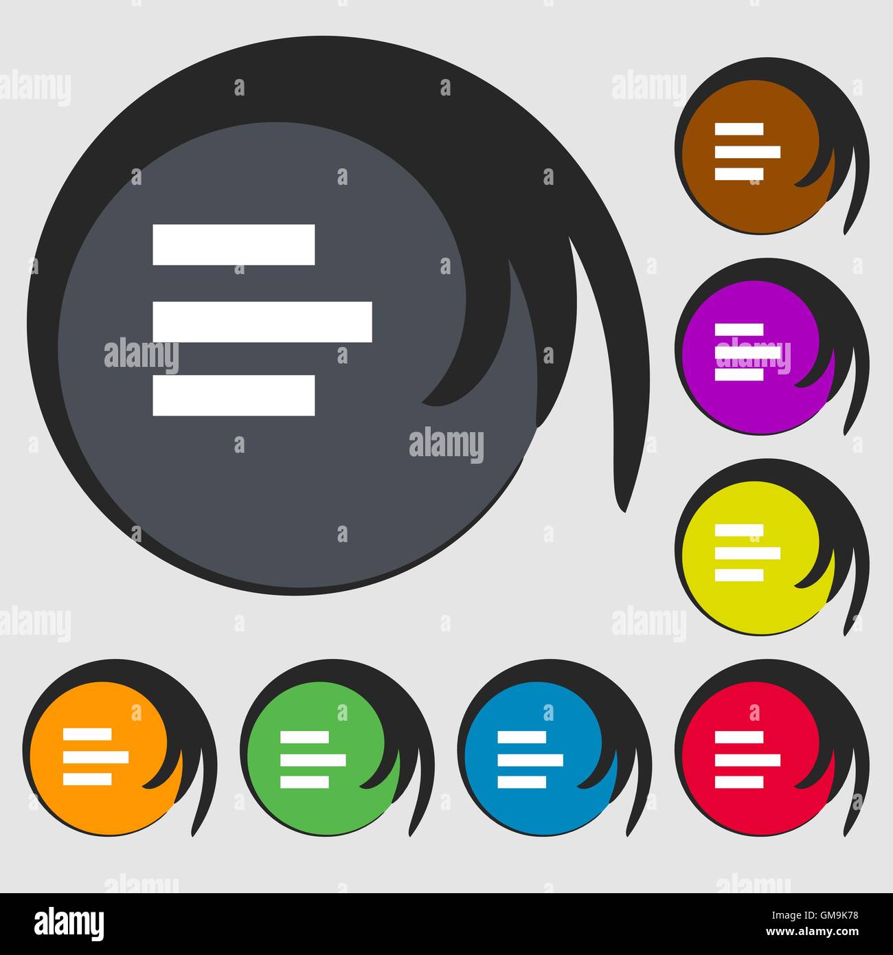 Left-aligned icon sign. Symbols on eight colored buttons. Vector Stock ...