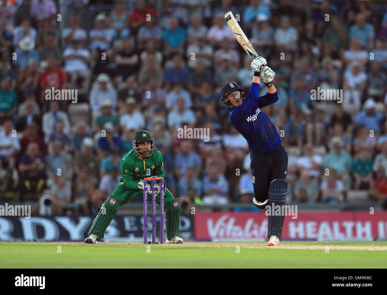 England's Jason Roy tries to hit a six but is caught by Pakistan's ...