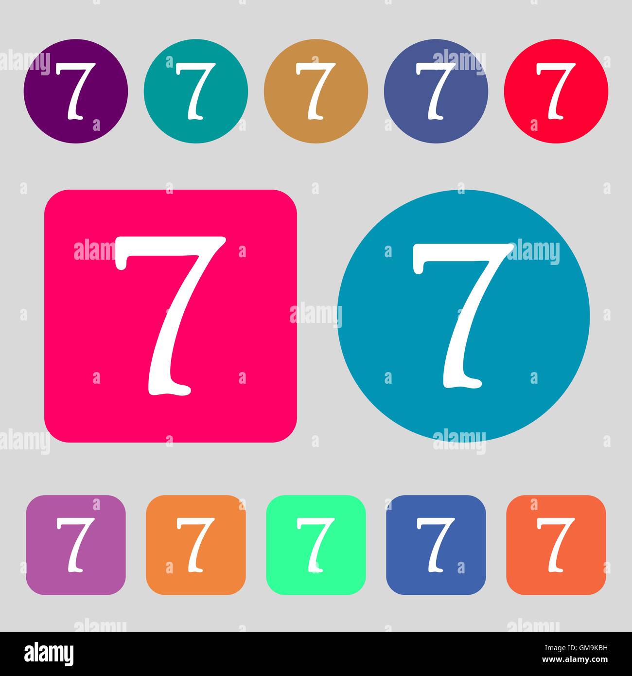 number seven icon sign. 12 colored buttons. Flat design. Vector Stock ...