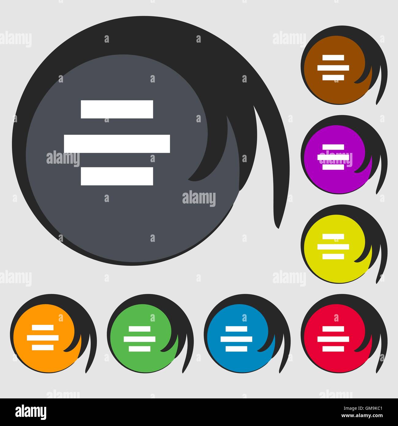 Center alignment icon sign. Symbols on eight colored buttons. Vector ...