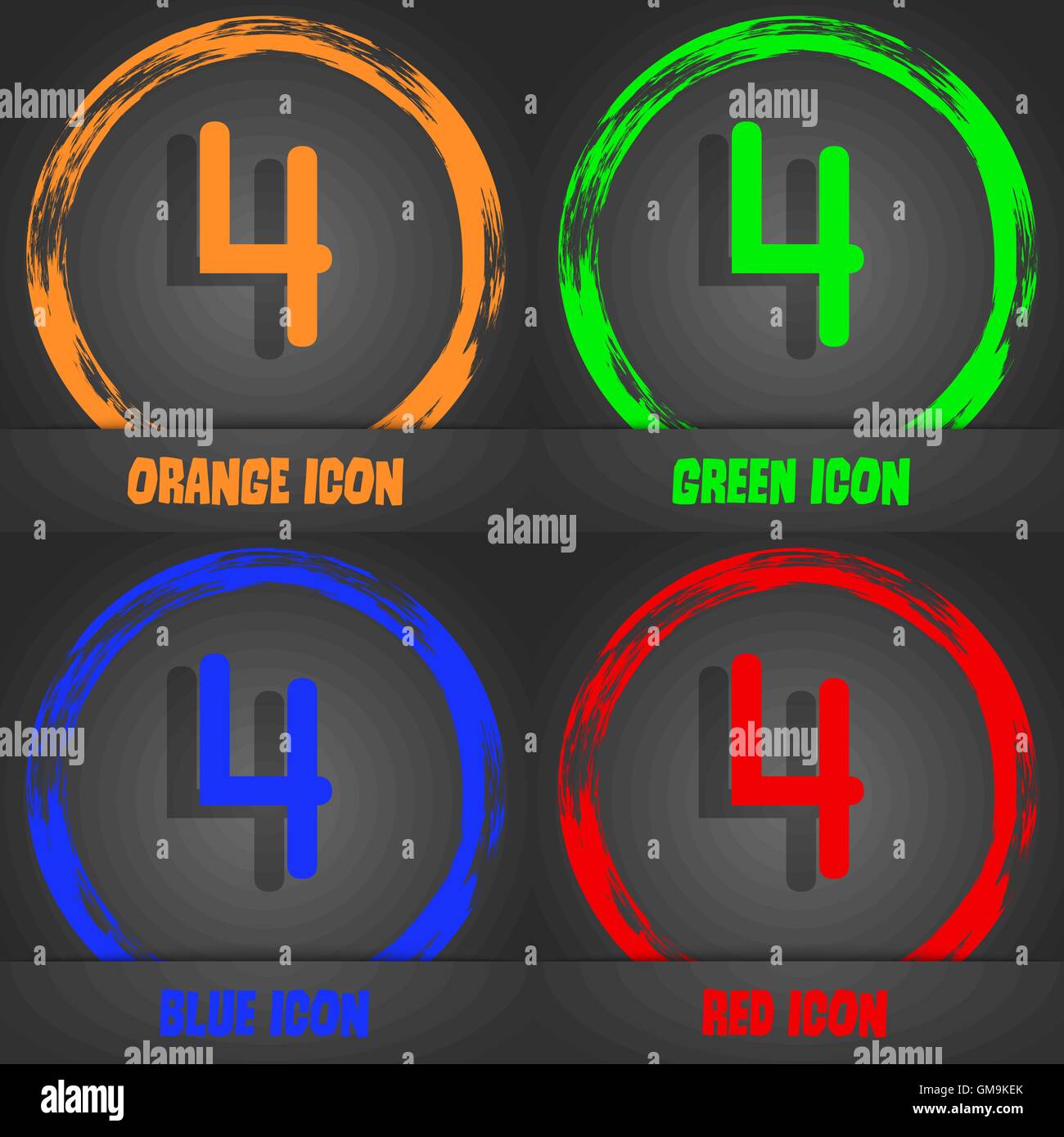 number four icon sign. Fashionable modern style. In the orange, green ...