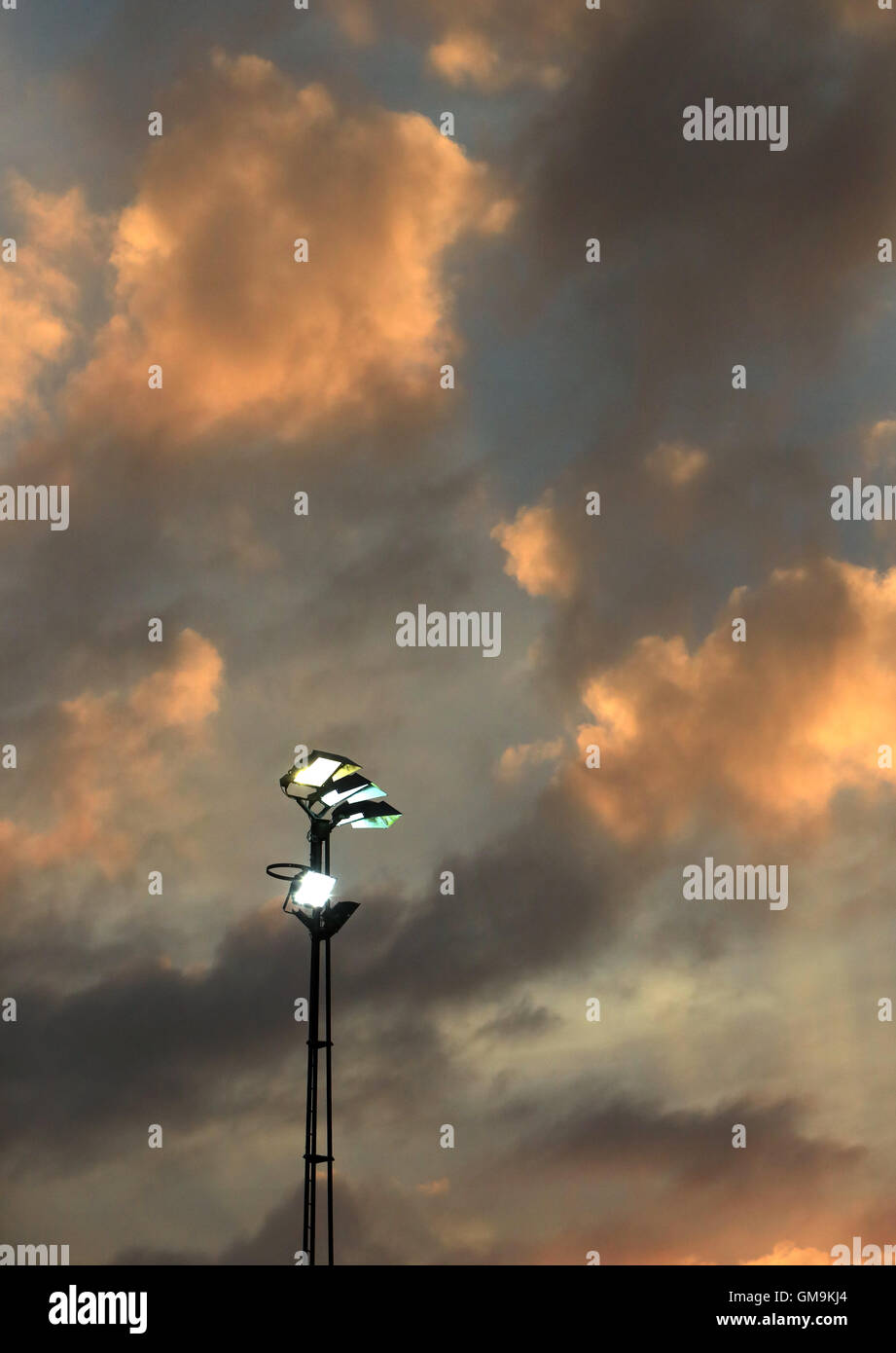 A general view of the sky as the sun goes down over the Wham Stadium ...