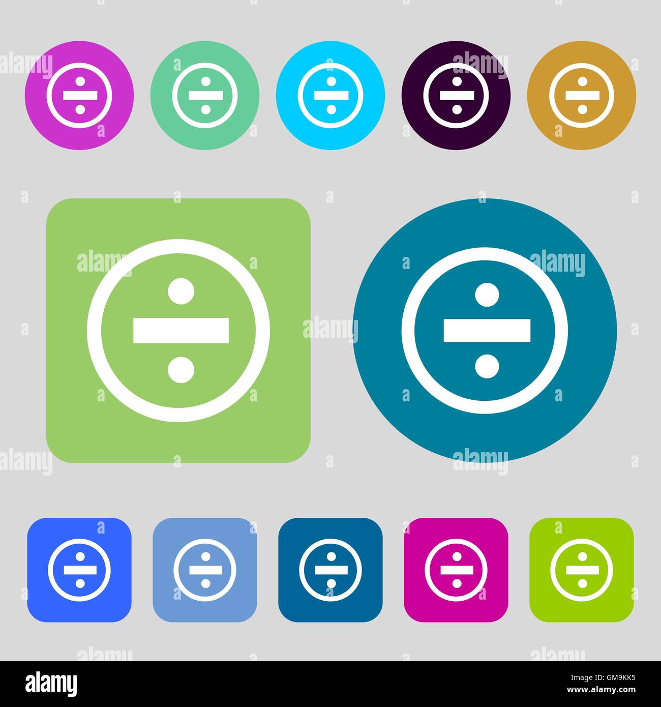 dividing icon sign. 12 colored buttons. Flat design. Vector Stock ...
