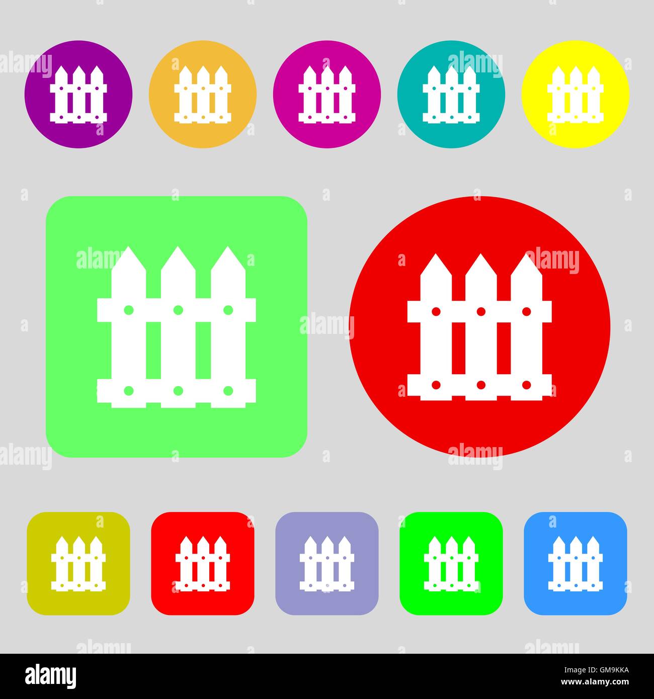 Fence icon sign. 12 colored buttons. Flat design. Vector Stock Vector ...