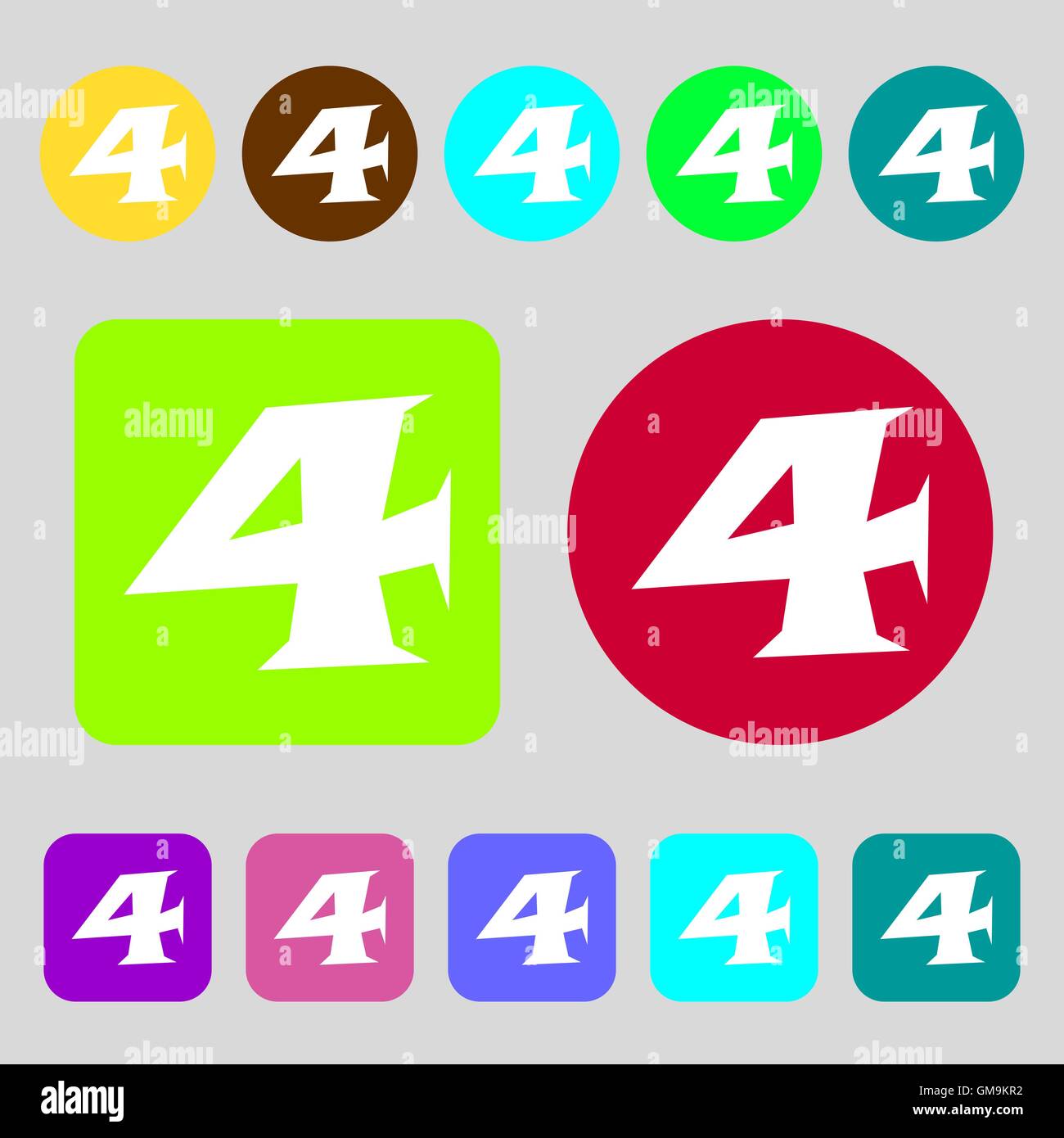 number four icon sign. 12 colored buttons. Flat design. Vector Stock ...