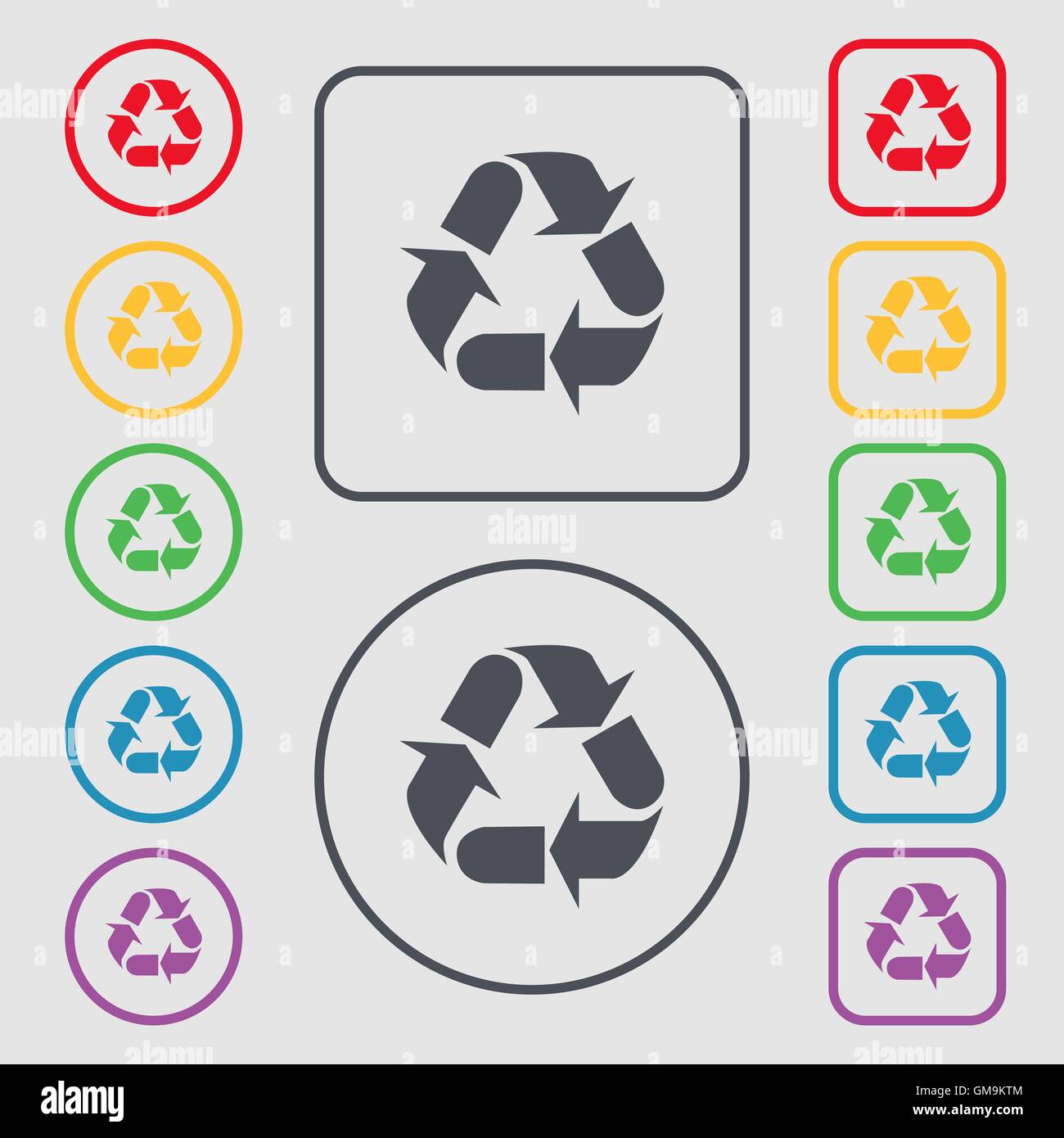 processing icon sign. Symbols on the Round and square buttons with ...